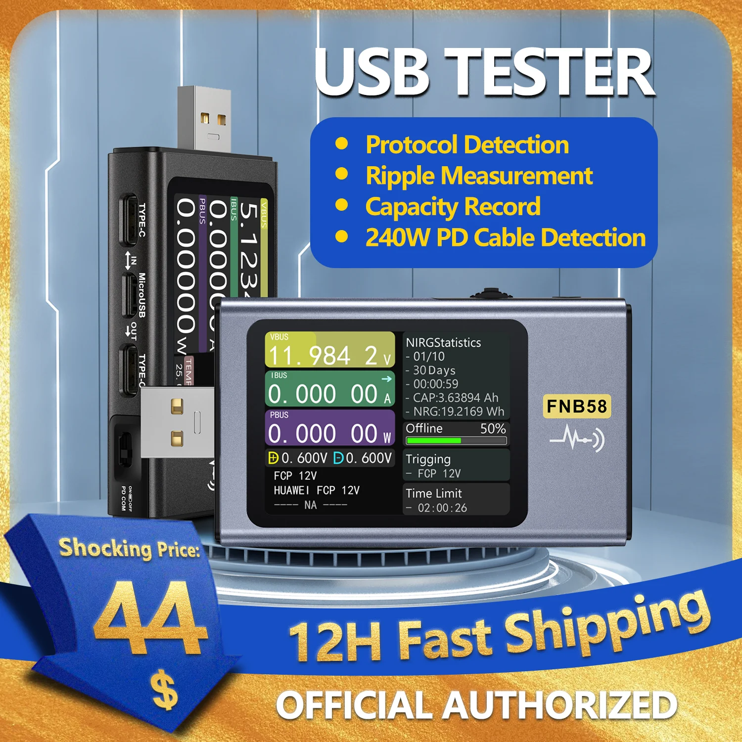 FNIRSI-FNB58-USB-Tester-Voltmeter-Ammeter-TYPE-C-Fast-Charge-Detection ...