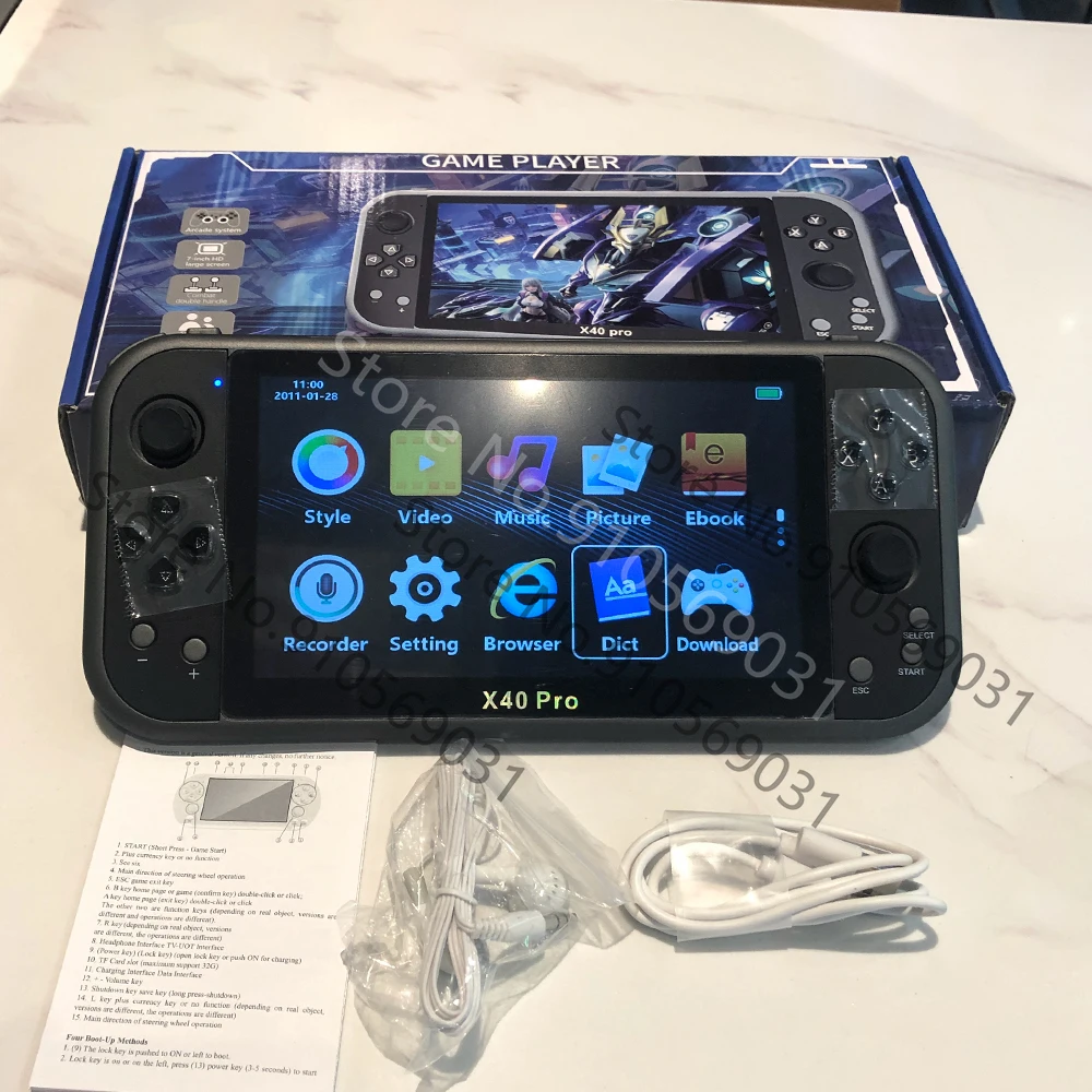 X40 Pro Handheld Retro Video Game Console Hd Video Game 7 Inch Double ...