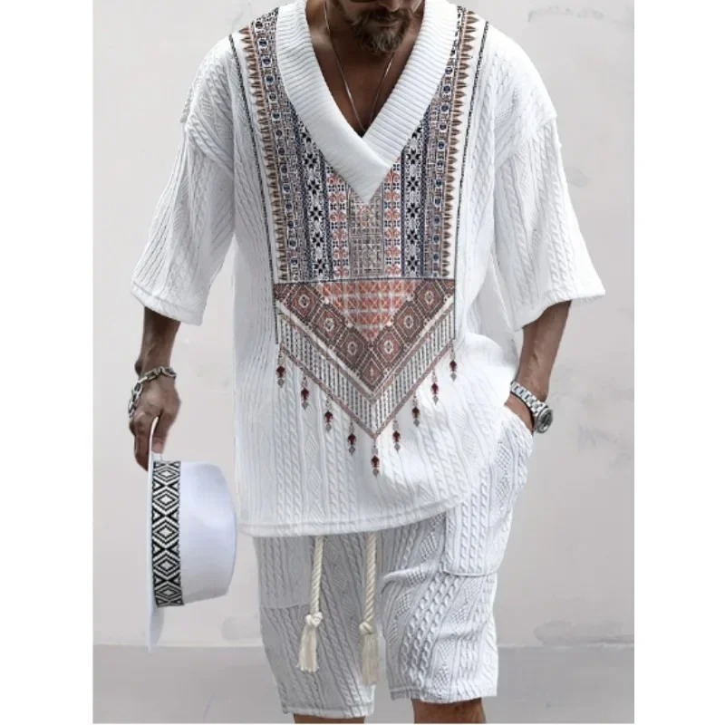 Mens-Sets-Fashion-Casual-2-piece-Set-Knitted-Shirt-and-Shorts-Set-Big ...