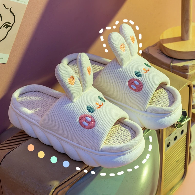 Home Linen Slipper for Women Cute Bunny Clouds Flip Flops Female Design ...