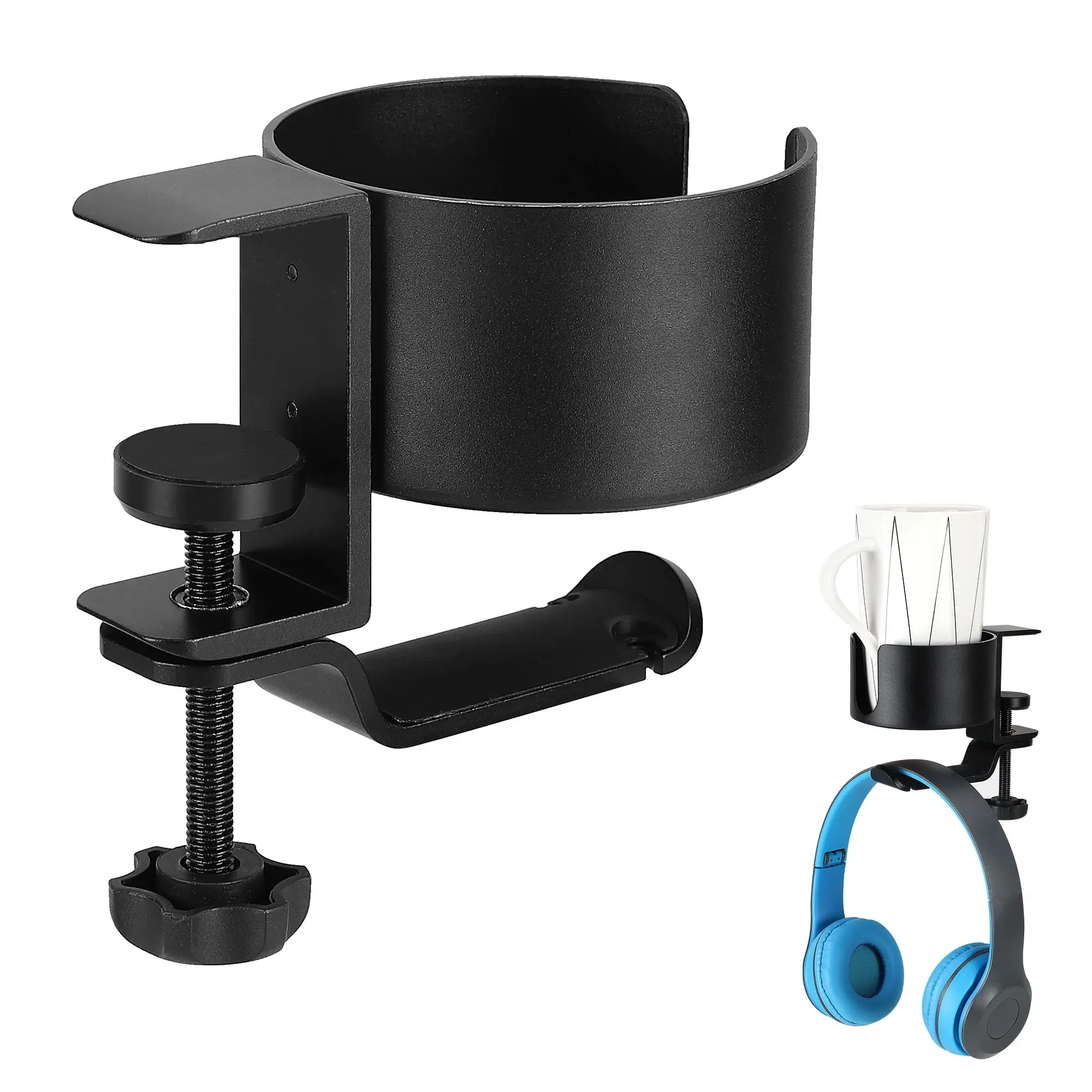 Desk-Cup-Holder-Metal-Under-Desk-Headphone-Hanger-Anti-Spill-Rotating ...