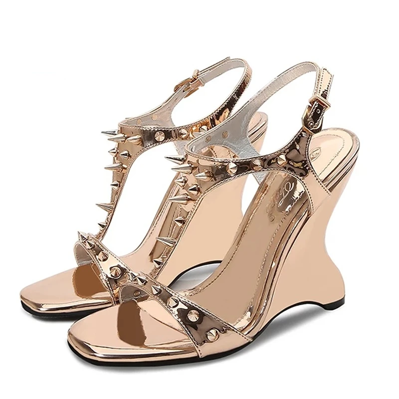 Sandalias de tacón alto con remaches antilobo para mujer, zapatos de ...