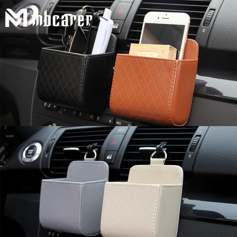 Car Storage Bag Air Vent Dashboard Tidy Hanging Leather Organizer Box ...