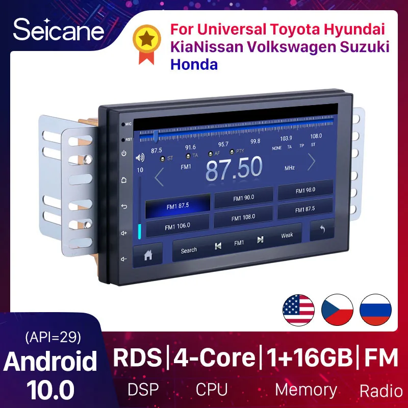 Seicane rádio automotivo universal, android 10, 7 espaços, din, gps ...