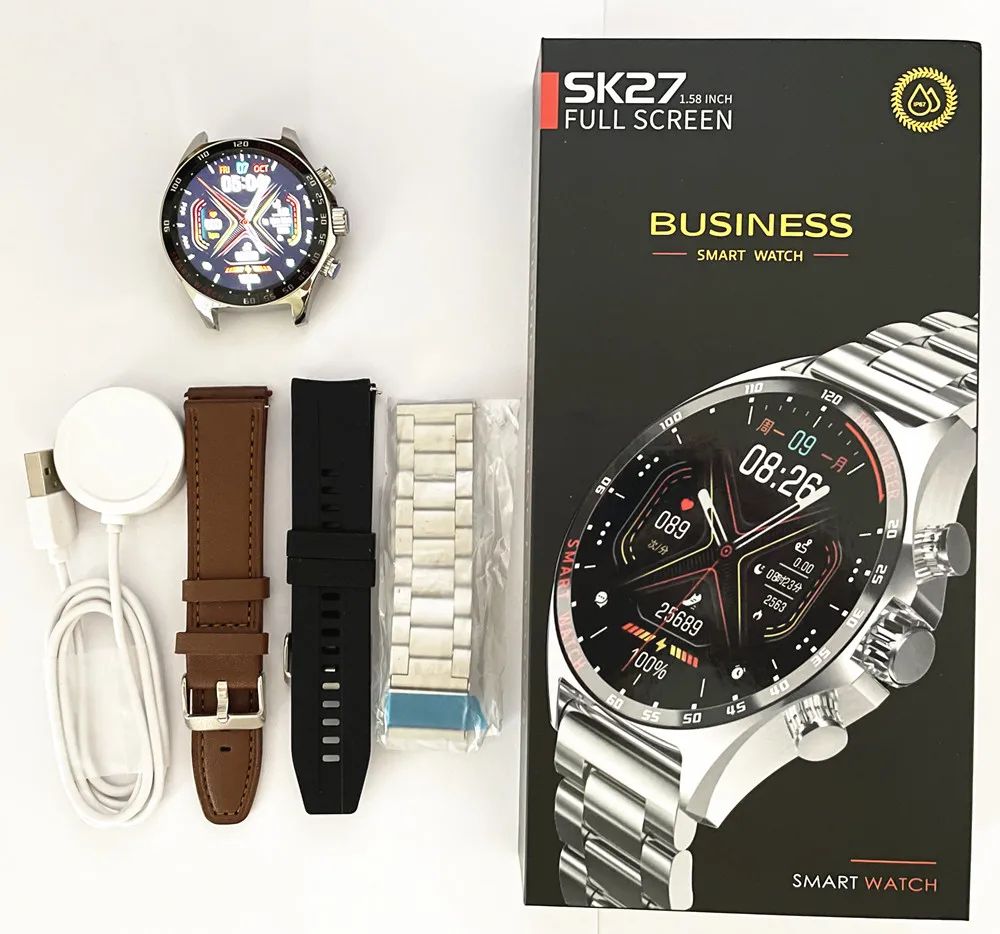 SK27 Business Smart Watch Men 1.58inch Bluetooth Call Compass NFC ...