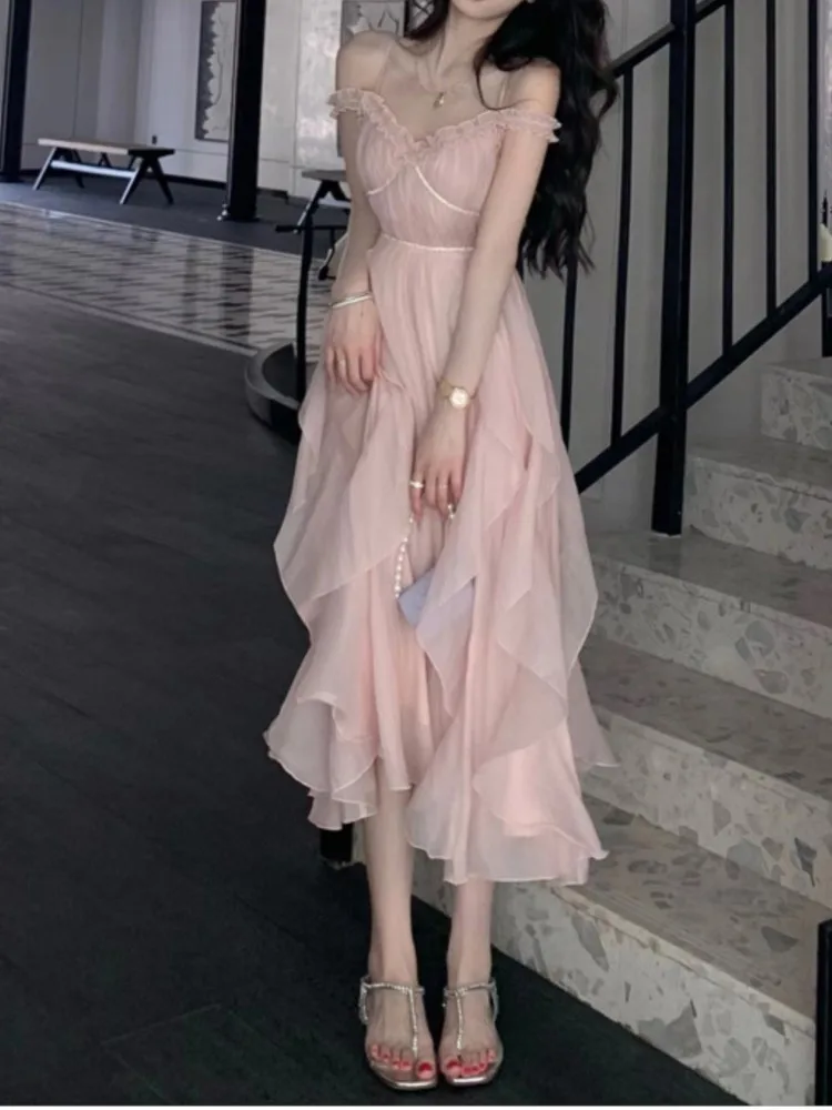 Vestido-coreano-el-stico-con-espalda-de-malla-Rosa-informal-para-mujer ...