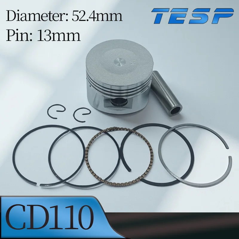 Motorcycle Piston Kit for CD110 C110 WS110 FORZA110 110CC 52.4mm Bore ...
