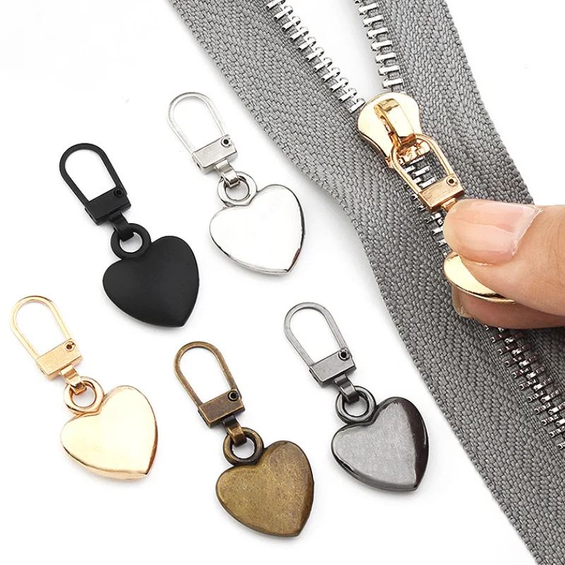 5pcs Detachable Metal Heart Zipper Pullers Shape Zipper Sliders Head ...