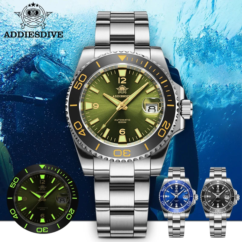 ADDIESDIVE Men's Diver's Watch 200m Stainless Steel Mechanical Watch ...