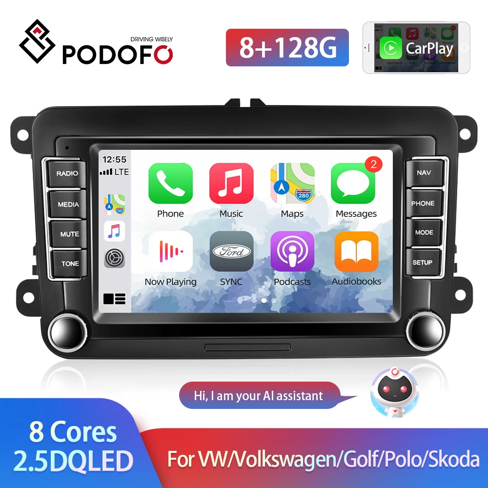Podofo 7 Inch 2Din Car Radio Android 10 For VW Volkswagen/Golf Polo/PASSAT/Skoda GPS Car ...