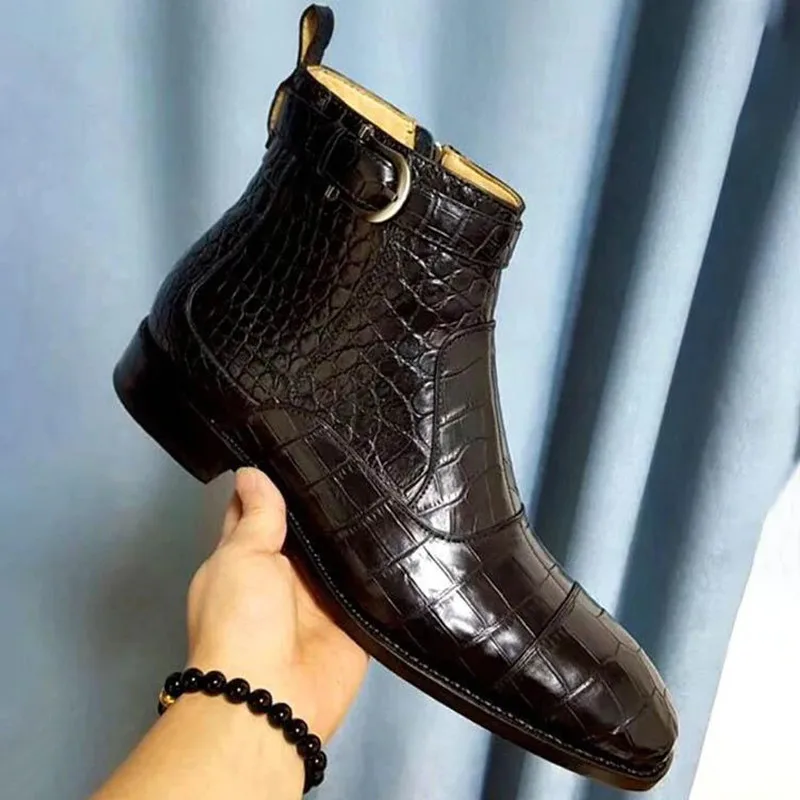 Botines negros con cremallera para Hombre, botas de moto con punta ...
