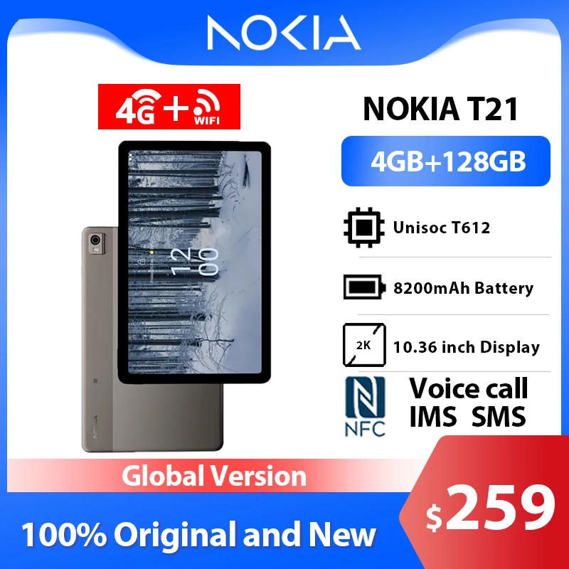 Global Version Nokia T21 Voice Call Tablet Pc 4gb Ram 128gb Rom 4g Wifi Nfc Unisoc T612 10.36 ...