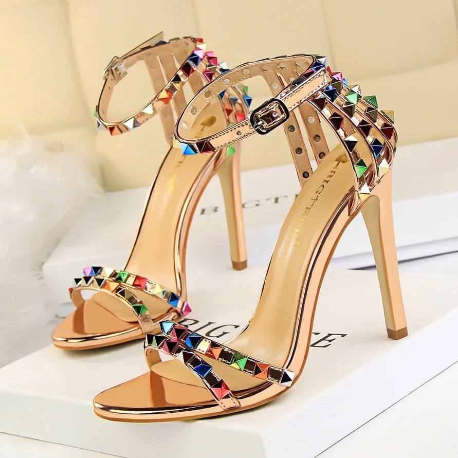 Summer Women 11cm High Heels Rivets Studded Sandals Lady Sandles ...