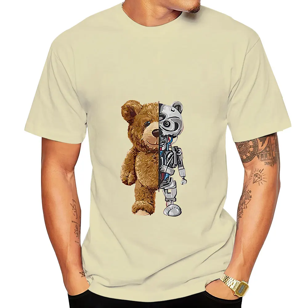 Camiseta-lisa-con-estampado-de-oso-para-hombre-Top-de-manga-corta ...