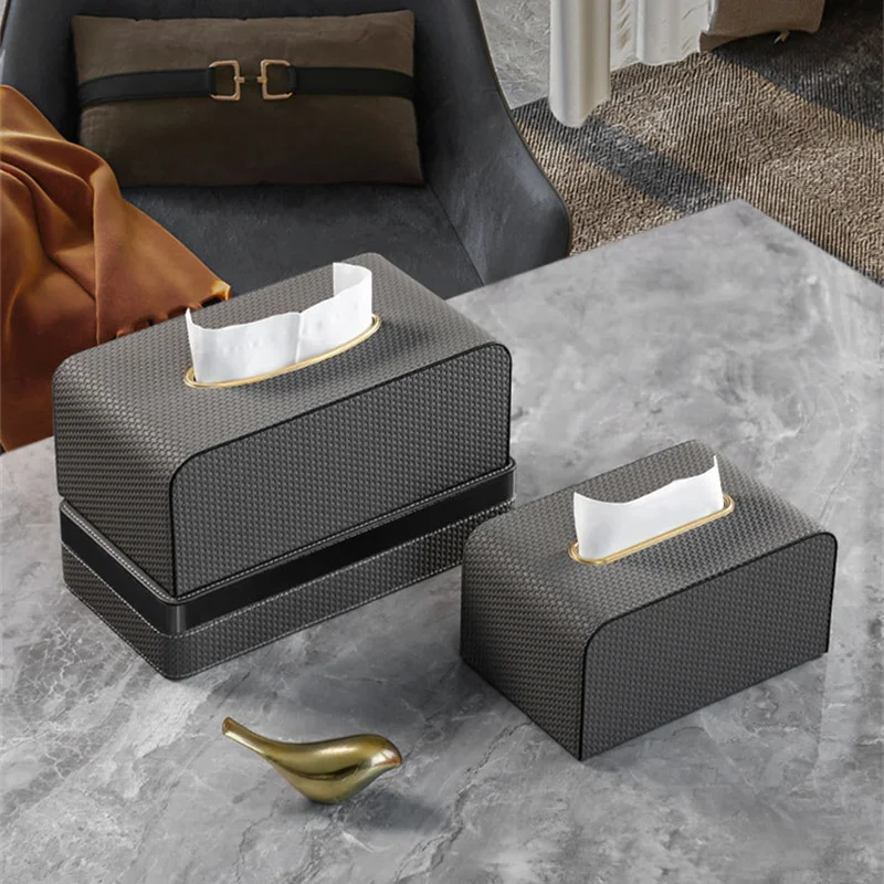 Leather Tissue Box Korean Retro Rattan Pattern Paper Drawer Car Paper ...