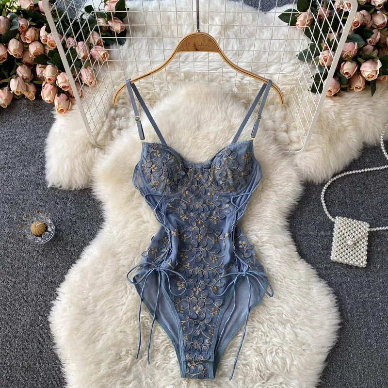 Sexy-See-Through-Mesh-Patchwork-Flowers-Embroidery-Bodysuit-Women ...