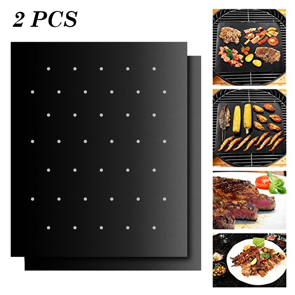 2Pcs-BBQ-Grill-Mats-Non-stick-Barbecue-Pads-with-Holes-Heat-Resistant ...