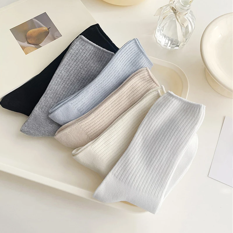 Women-Socks-High-Quality-Spring-Autumn-Simple-Trends-Solid-Color-Pile ...