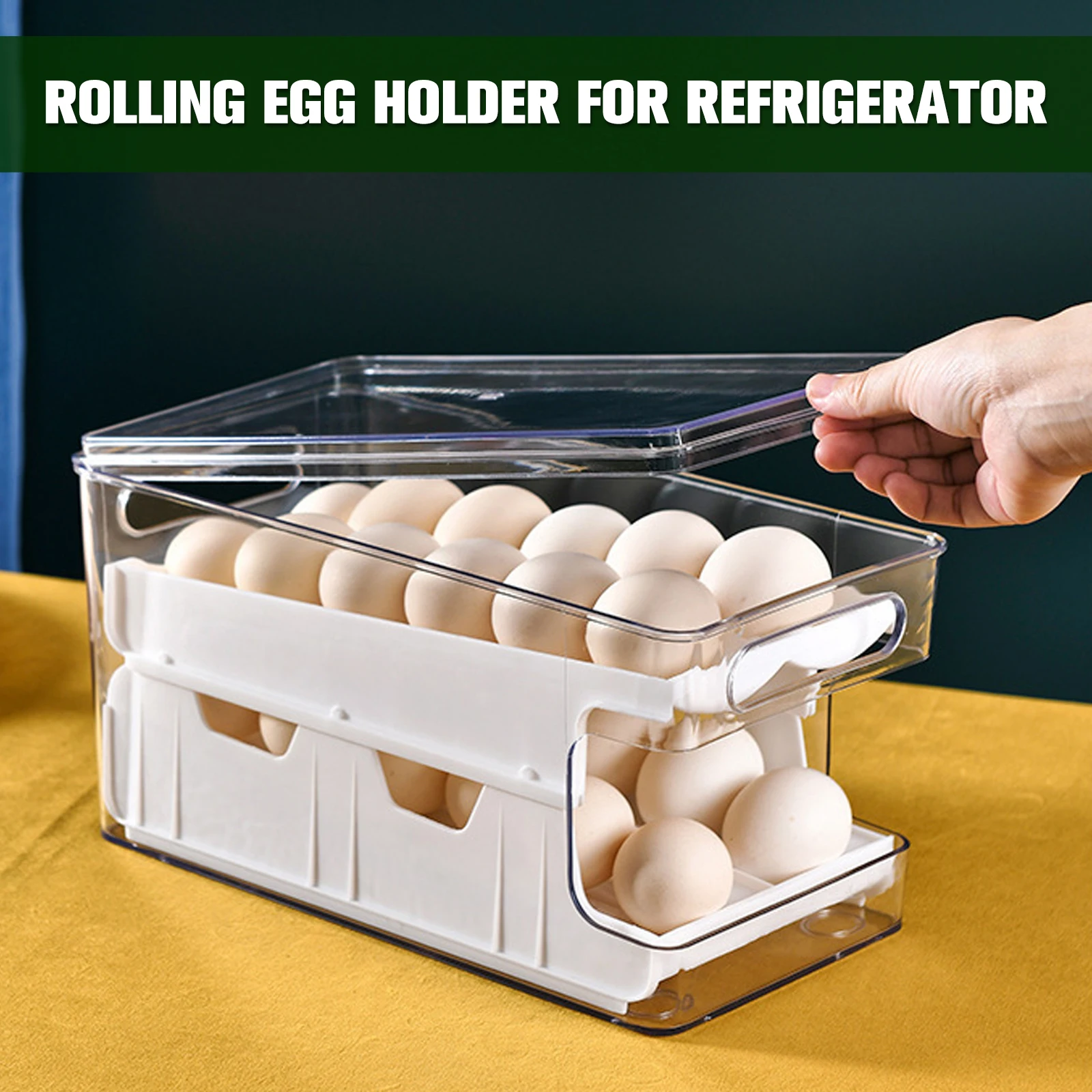2-Layer-Automatic-Scrolling-Egg-Rack-Refrigerator-Egg-Storage-Box-Space ...