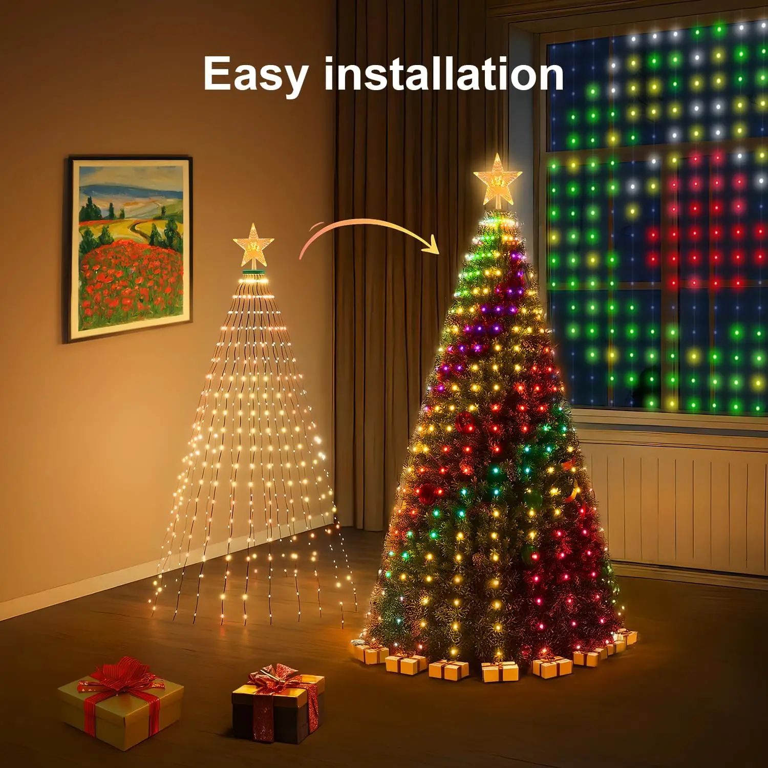 Smart Christmas Tree Toppers Lights Multicolor Fairy LED Star String ...
