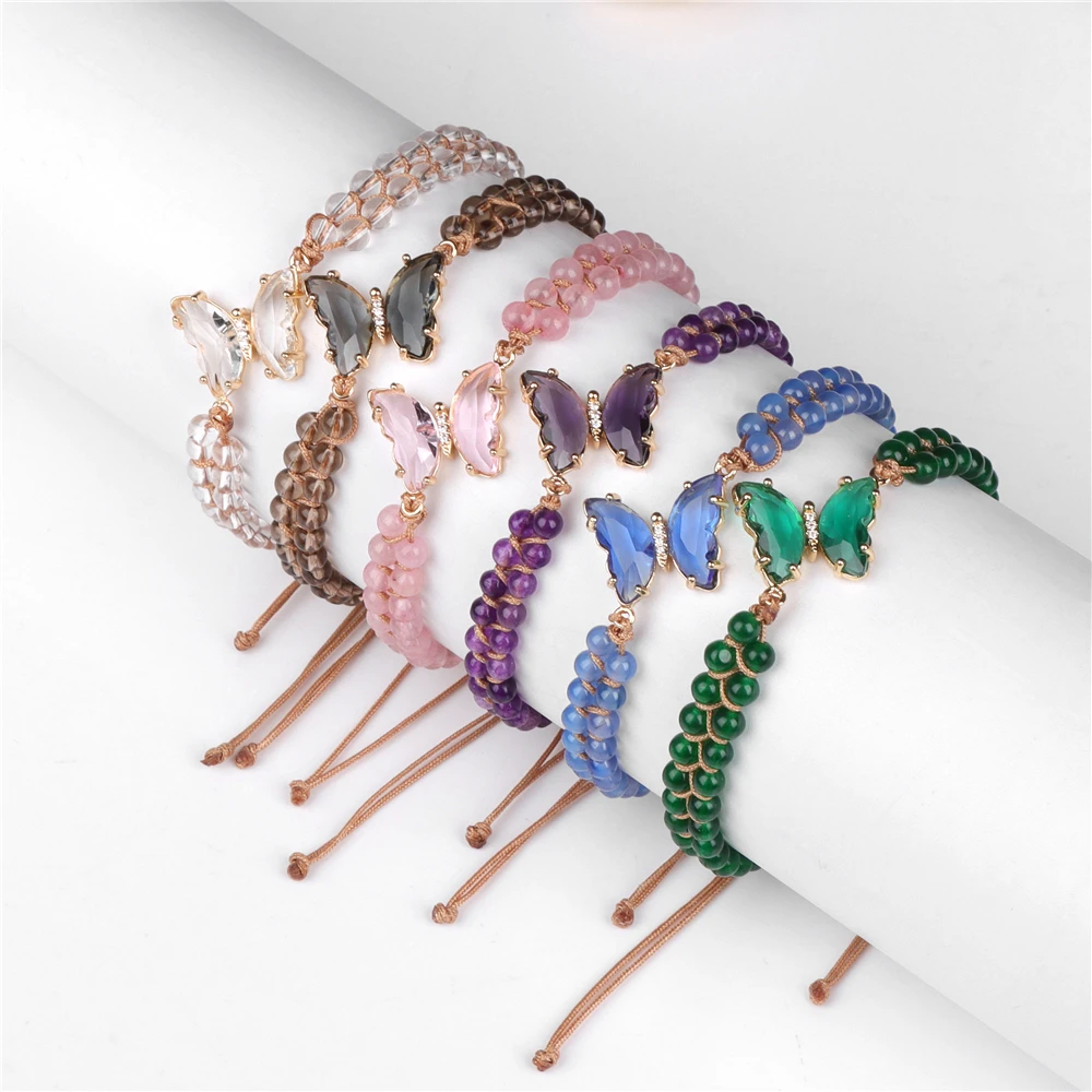 Handmade-Braided-String-Bracelet-For-Women-Colorful-Crystal-Butterfly ...