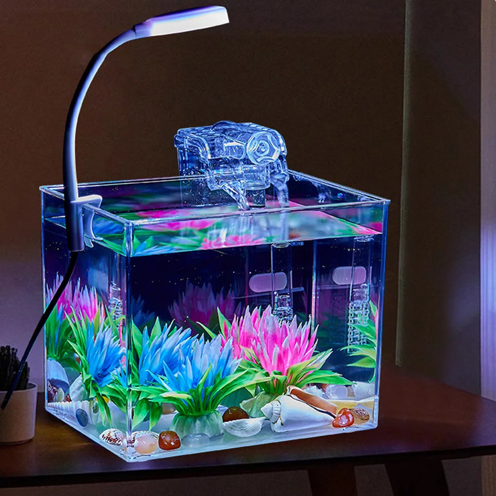 Small-Fish-Tank-Aquarium-Tank-With-LED-Light-Wall-Mounted-Filter-Anti ...