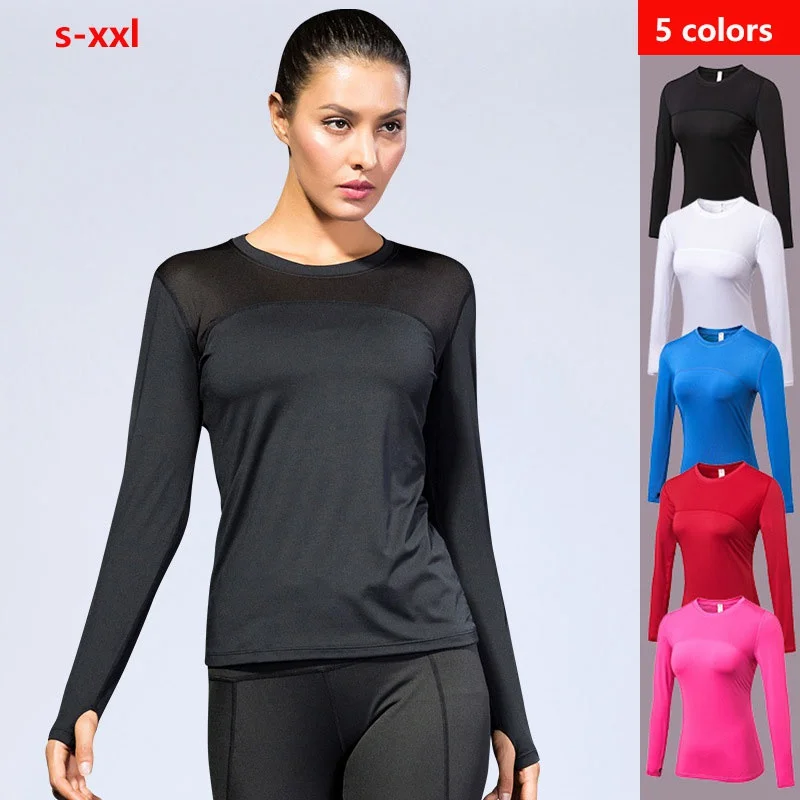 Women's Long Sleeve Yoga Sports T-shirt Cool Dry Athletic T-Shirt ...