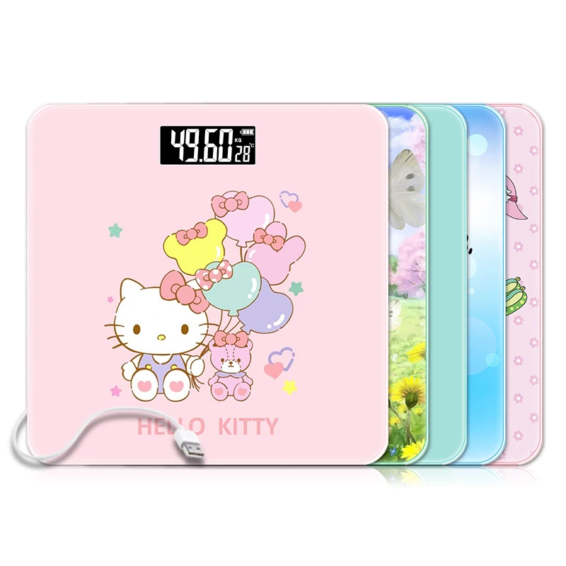 Kawaii Sanrio Hello Kitty Body Scale Glass Smart Electronic Scales Usb ...