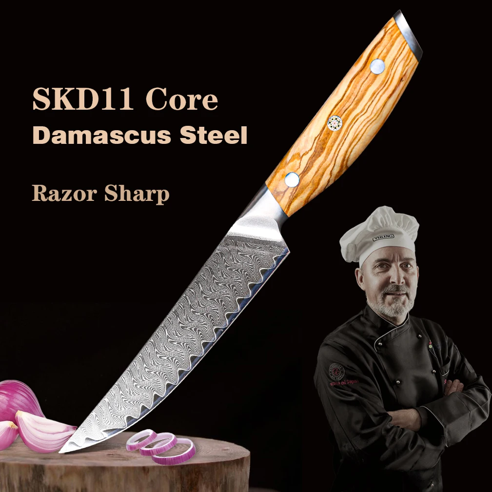 5″ inch Utility Knife Kitchen Knife SKD11 Core Damascus Steel Razor ...