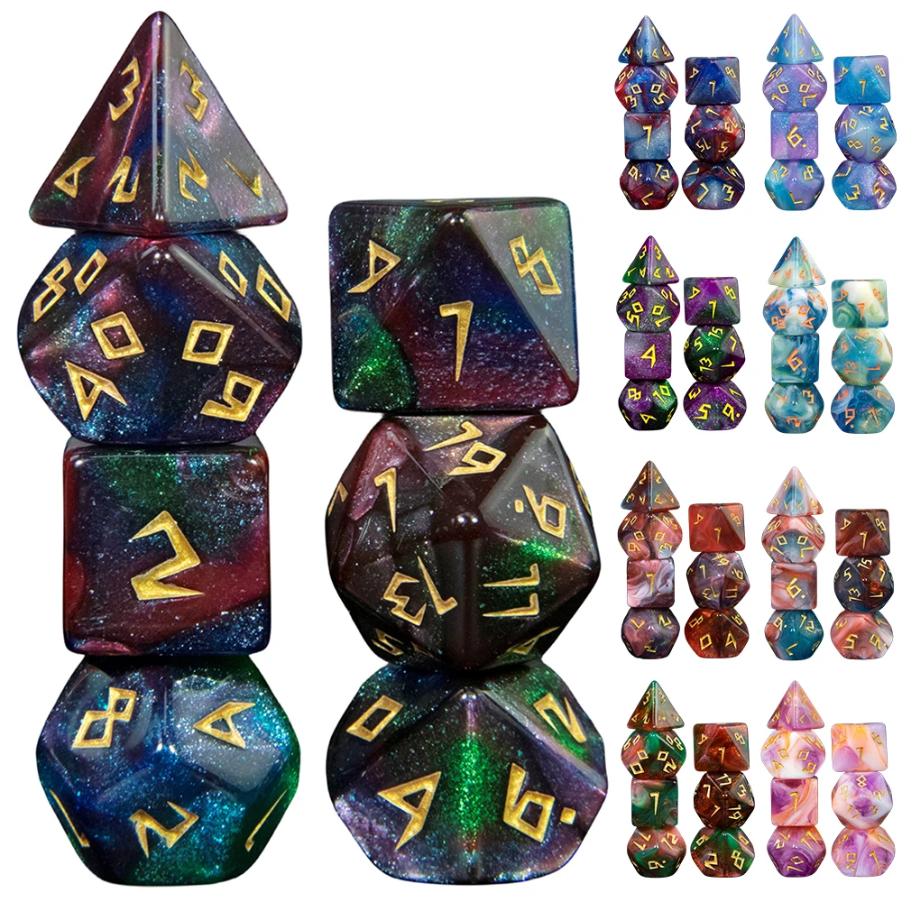 Mixed-Color-Glitter-DND-Dice-Polyhedron-Dice-Set-7-Piece-D4-D6-D8-D10 ...