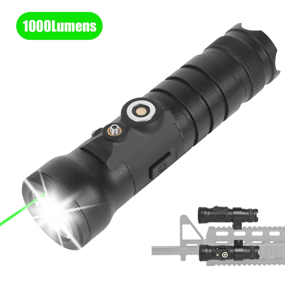 1000-Lumens-Rifle-Flashlight-with-Green-Laser-Sight-Weapon-Light-Gun ...