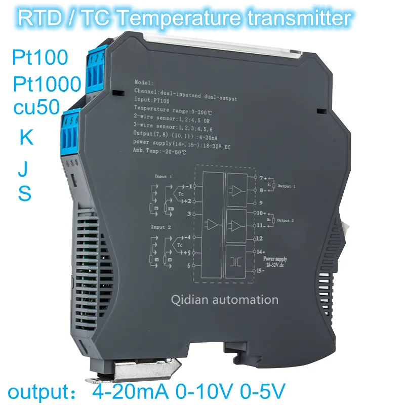 Transmisor de temperatura RTD pt100, Sensor de temperatura, aislador de señal tipo K, módulo ...