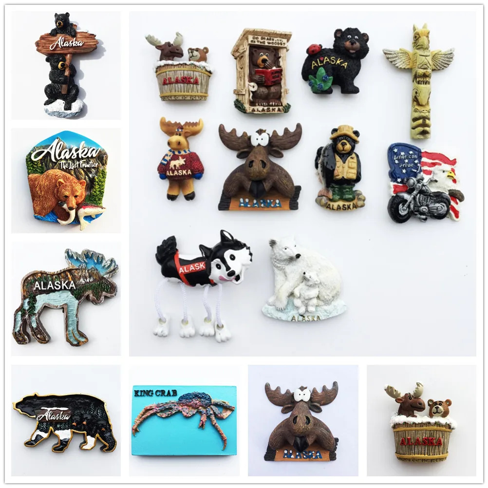 USA-Alaska-3D-Cartoon-Bear-Milu-deer-Fridge-Magnets-Tourism-Souvenir ...