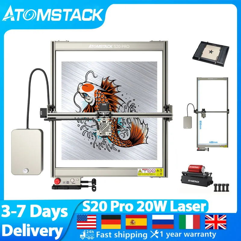 ATOMSTACK grabador láser X20/A20/S20 PRO CNC, máquina de grabado láser de potencia de 130W ...