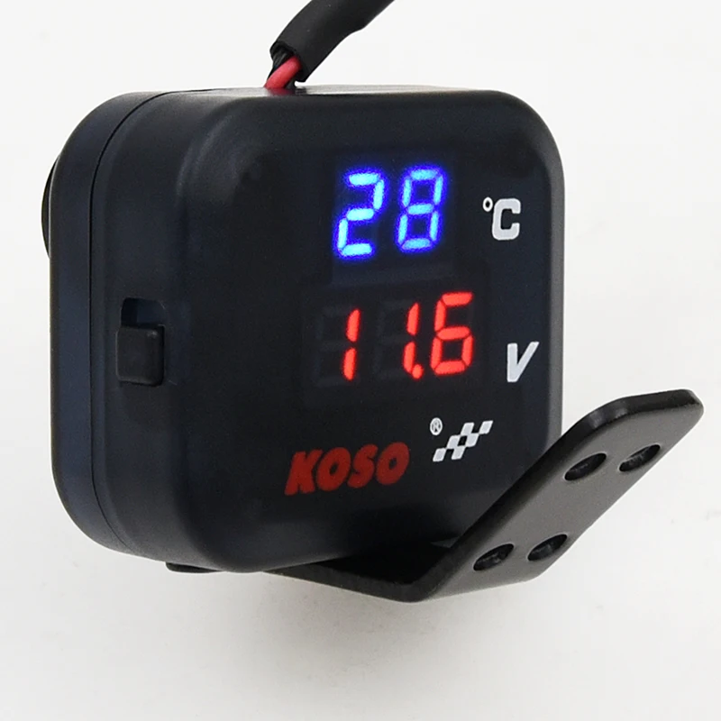 Universal KOSO Motorcycle Voltmeter Indicator Temperature Marker Voltage Digital Display USB ...