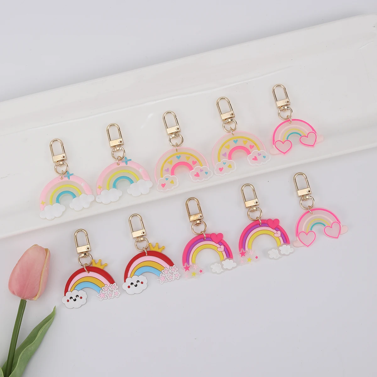 10pcs PVC Rainbow Keychain Cartoon Rainbow Cloud Key Chain Bag purse ...