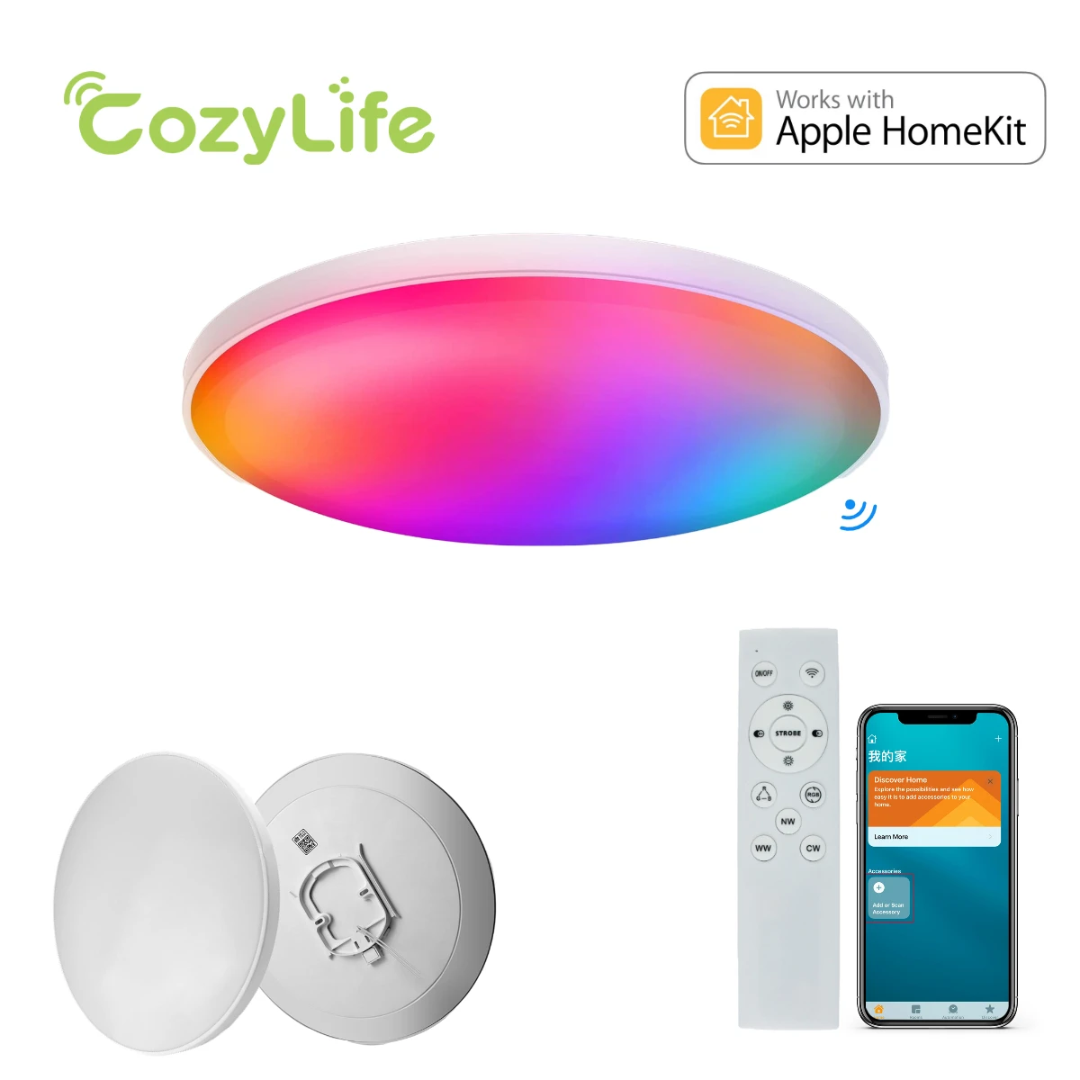 HomeKit Smart Ceiling Light Flush Mount WiFi RGB Dimmable Ultrathin ...