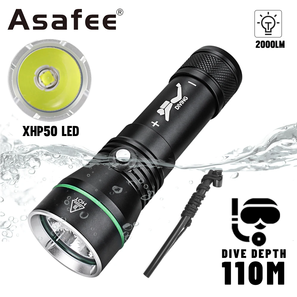 Asafee-110M-Deep-Diving-Flashlight-2000-LM-XHP50-LED-Scuba-Flashlight ...