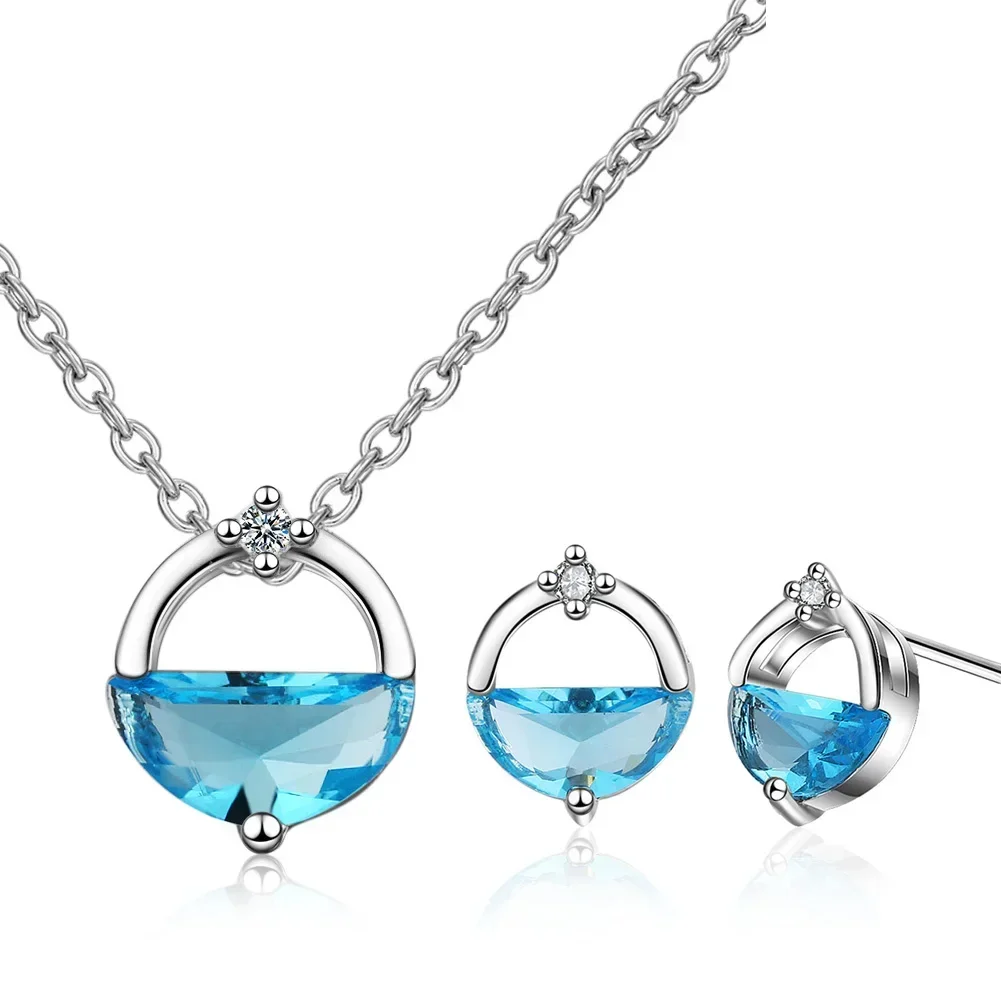 925-Sterling-Silver-Blue-Crystal-Elegant-Jewelry-Sets-For-Women-Wedding-Earrings-Necklaces ...