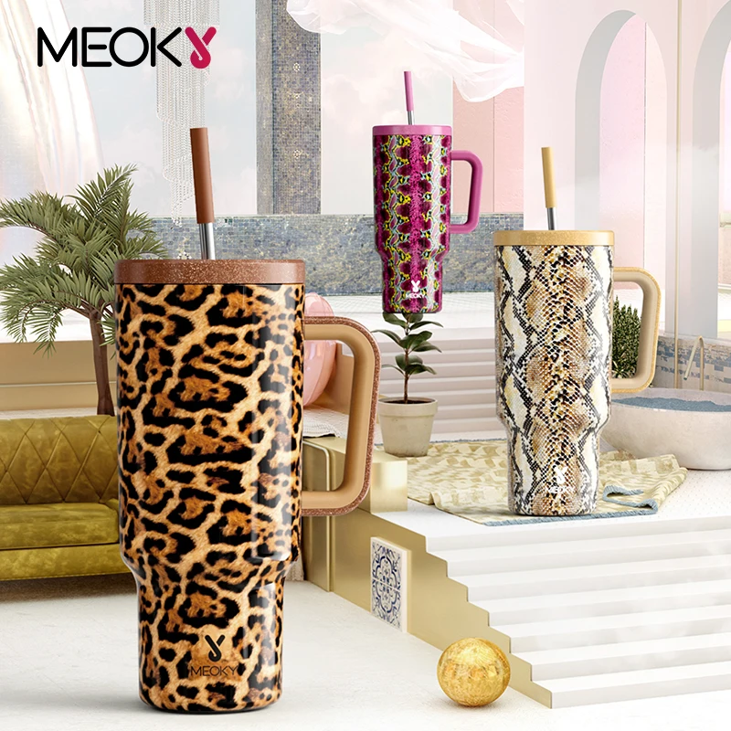 Meoky-40oz-Cup-Stainless-Steel-Water-Bottle-With-Lid-Leopard-Snake ...