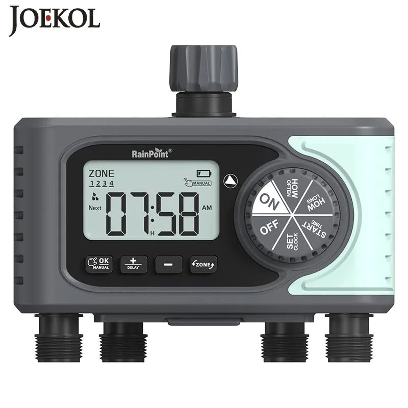 4 Zones Water Timer, Garden Hose Timer With Rain Delay, Manual Watering ...