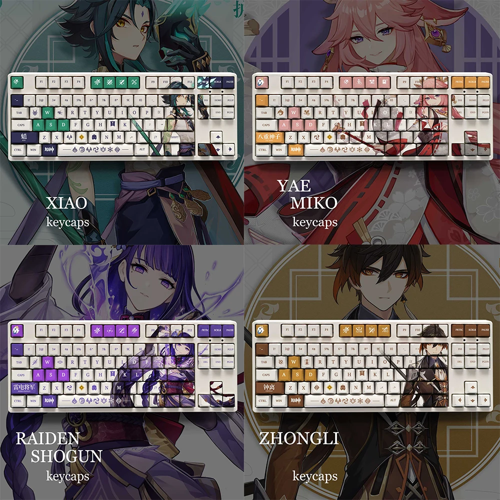 Genshin Impact Keycaps Keyboard Xiao Zhongli Raiden Shogun Yae Miko ...