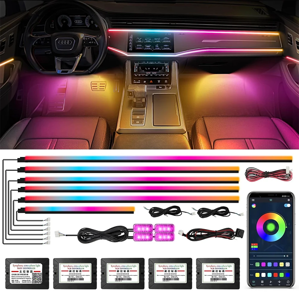 RGB-Symphony-Car-Luz-Ambiente-Guia-Acr-lico-LED-Strip-Light-Decora-o-L ...