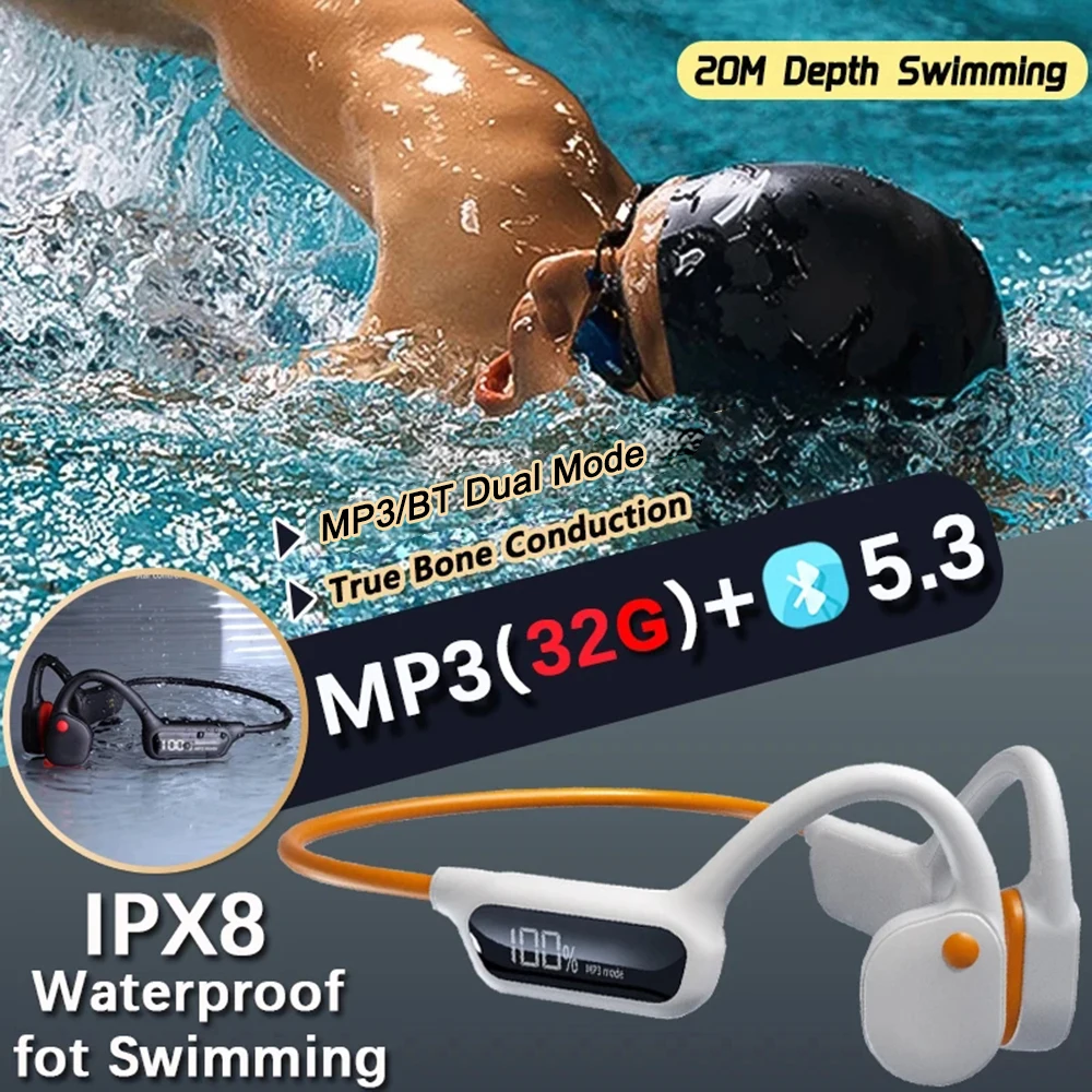 Real-Bone-Conduction-Headphones-Swimming-IPX8-Waterproof-32GB-MP3 ...