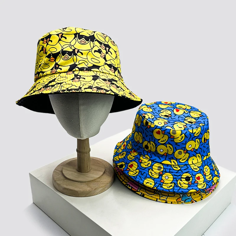 New Unisex Print Yellow Duck Bucket Hats Sunshade Double Sided Wearable ...