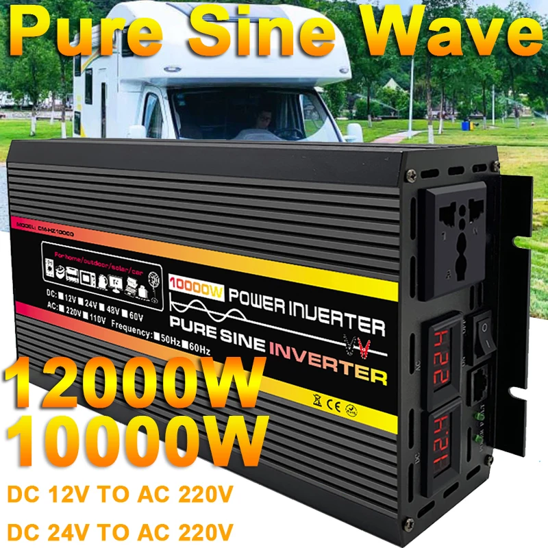 12000w onda senoidal pura inversor de energia dc 12v 24v para ac 220v conversor inversor para o ...