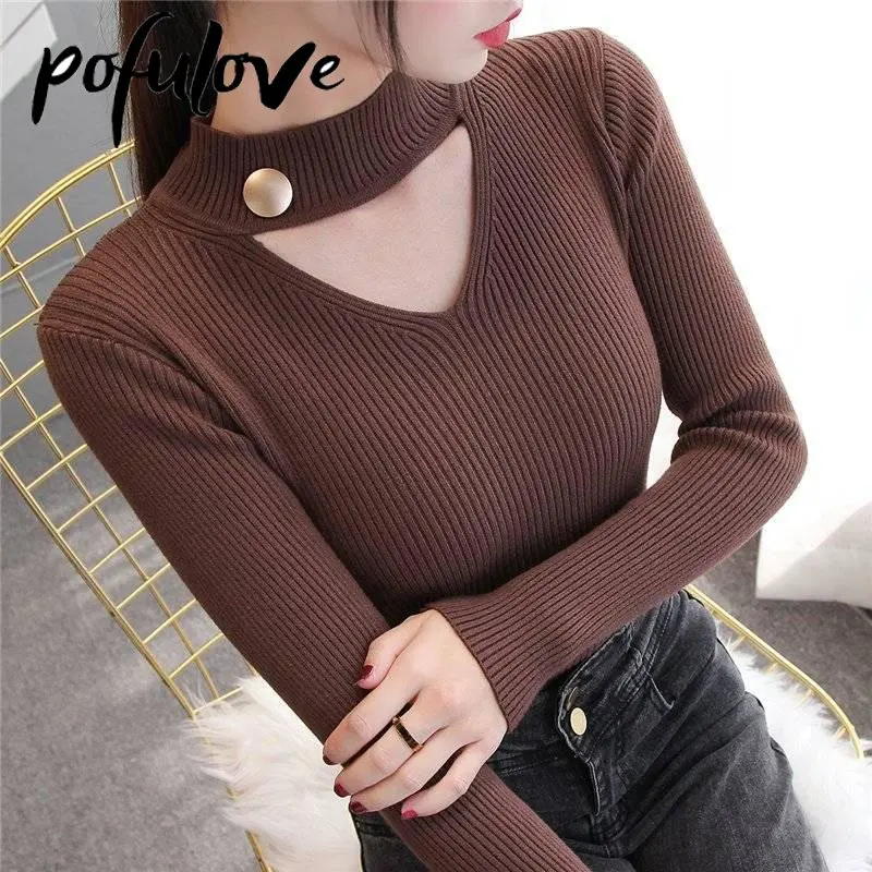 V-neck-Sweater-Hollow-Hanging-Neck-Long-sleeved-Bright-Color-Inner ...