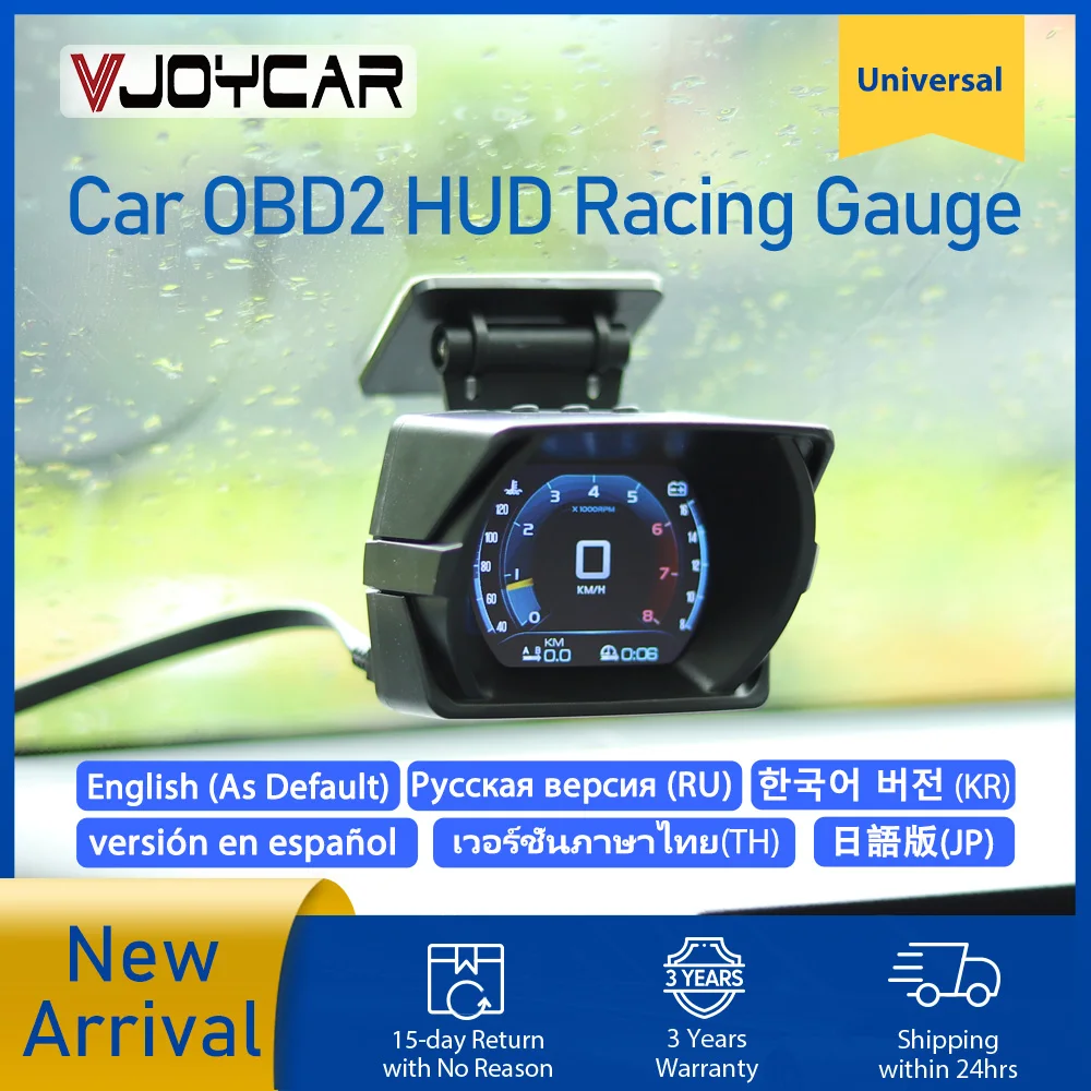 Vjoycar 2022 New V63s Obd2 Hud Gauge Car Head Up Display Multi-function Dashboard Coolant / Oil ...