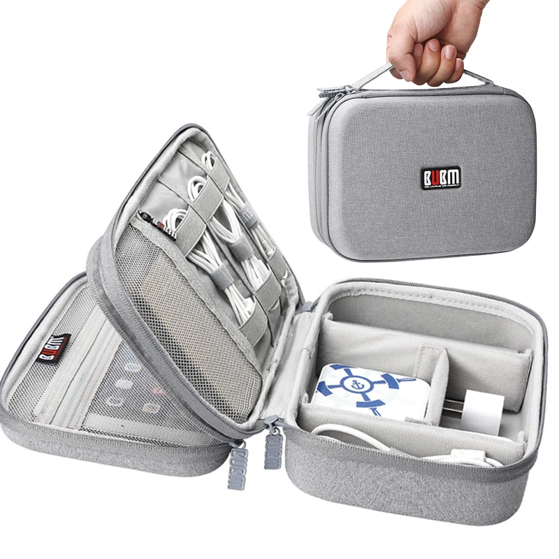 Digital-Storage-Bag-Travel-Kit-Case-Gray-USB-Data-Cable-Organizer ...