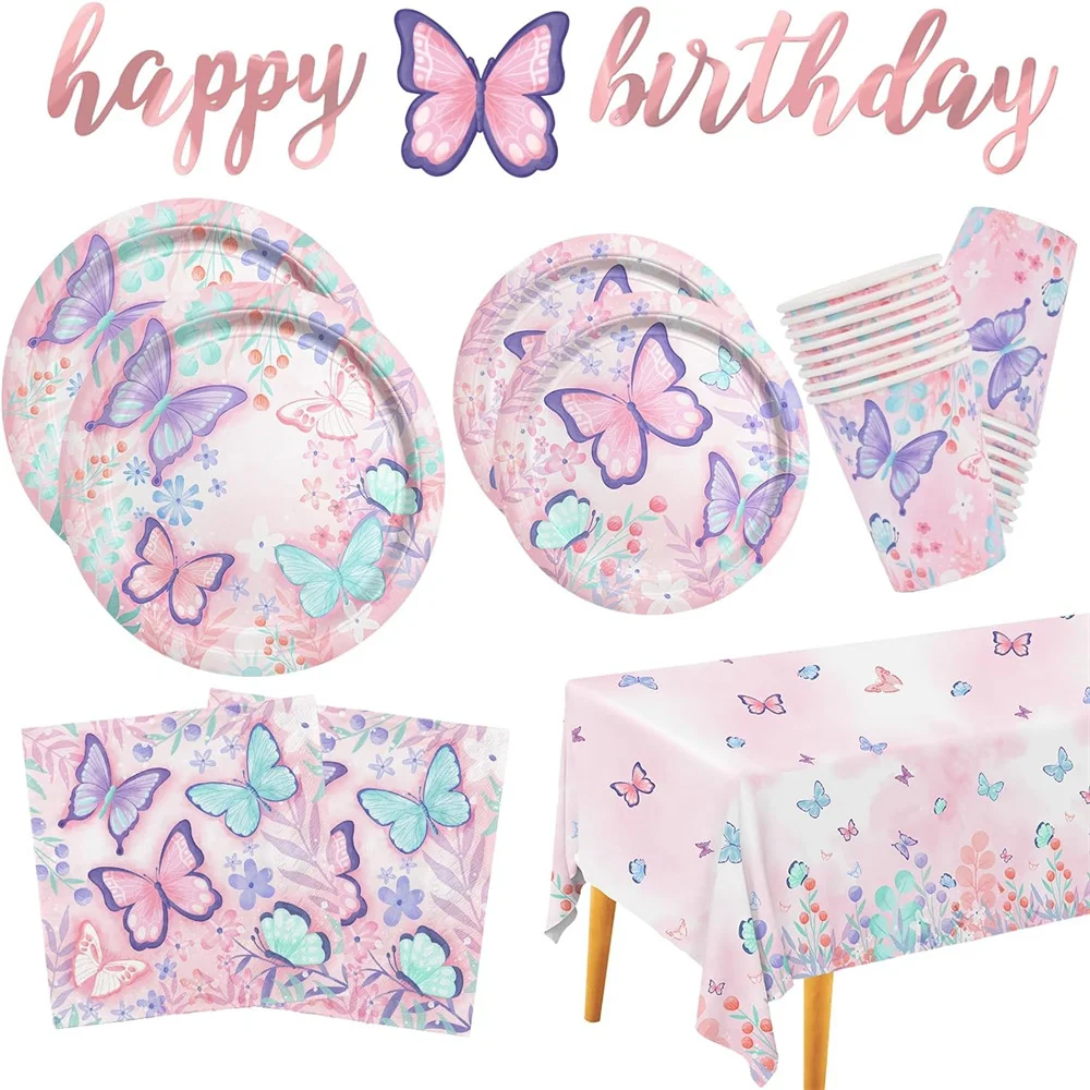 Purple-Pink-Butterfly-Disposable-Tableware-Decorative-Butterfly ...